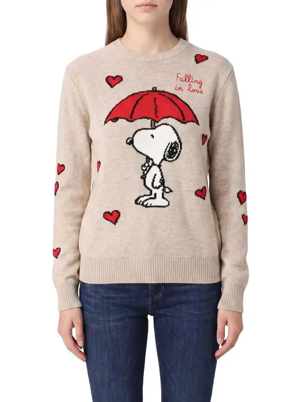 MC2 SAINT BARTH Graphic Print Cashmere And Wool Blend Jumper With Crew Neck - Beige