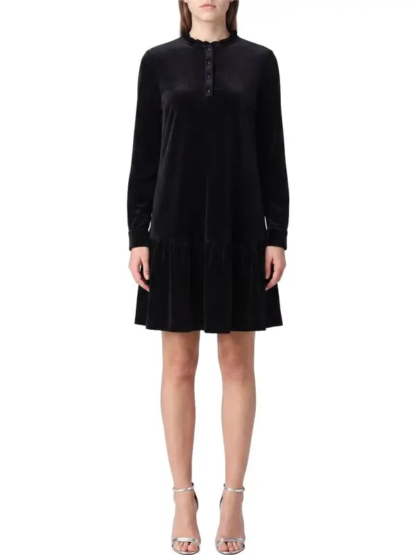 Emporio Armani Long-sleeved Velvet A-line Mini Dress - Black