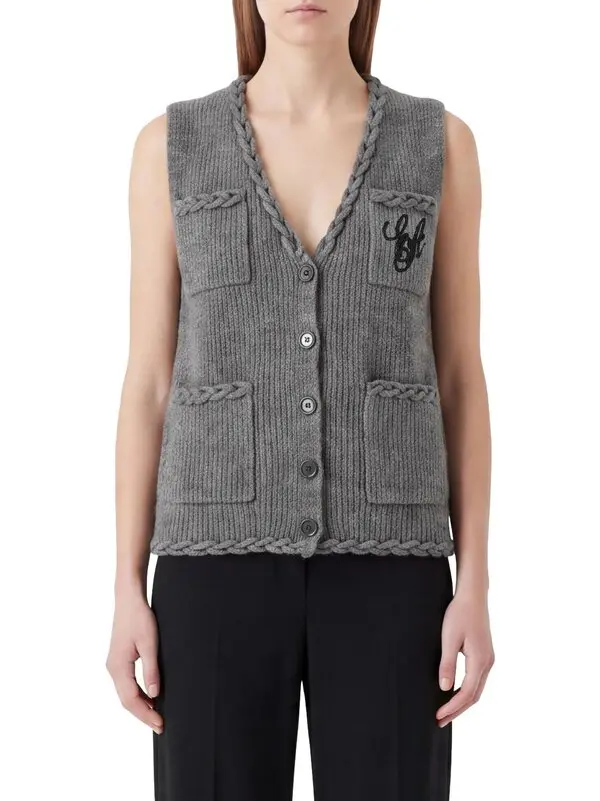 Emporio Armani Virgin Wool And Yak Monogram Jacquard Waistcoat - Grey