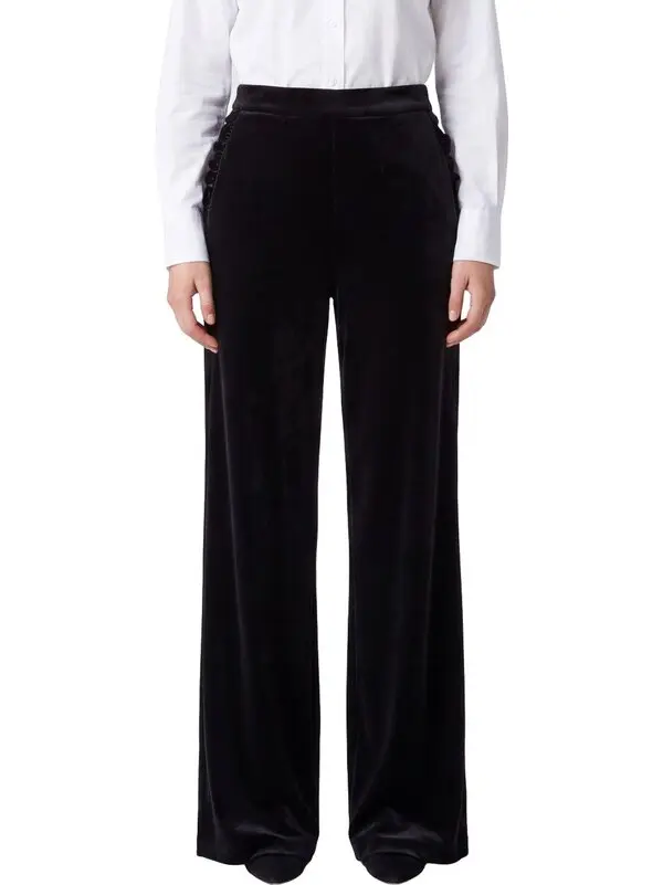 Emporio Armani Wide-leg Velvet Palazzo Trousers With Ruffles - Black