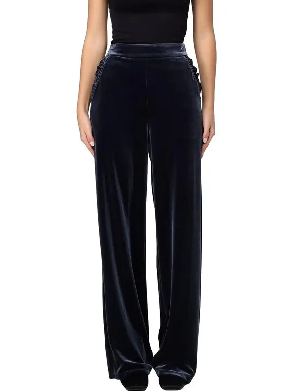 Emporio Armani Wide-leg Velvet Palazzo Trousers With Ruffles - Blue