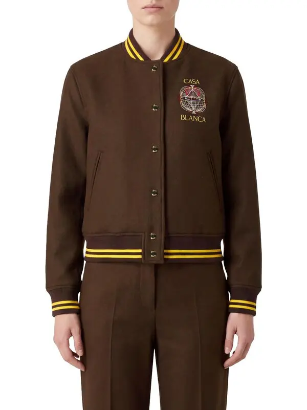 Casablanca Cropped Virgin Wool Bomber Jacket With Contrast Trims - Brown