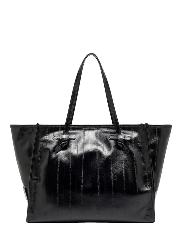 GIANNI CHIARINI Marcella Calfskin Leather Shoulder Bag With Laminated Logo - Black