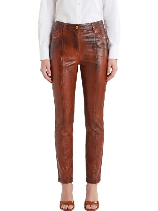 Elisabetta Franchi High-waisted Distressed Effect Skinny Jeans In Stretch Denim - Brown