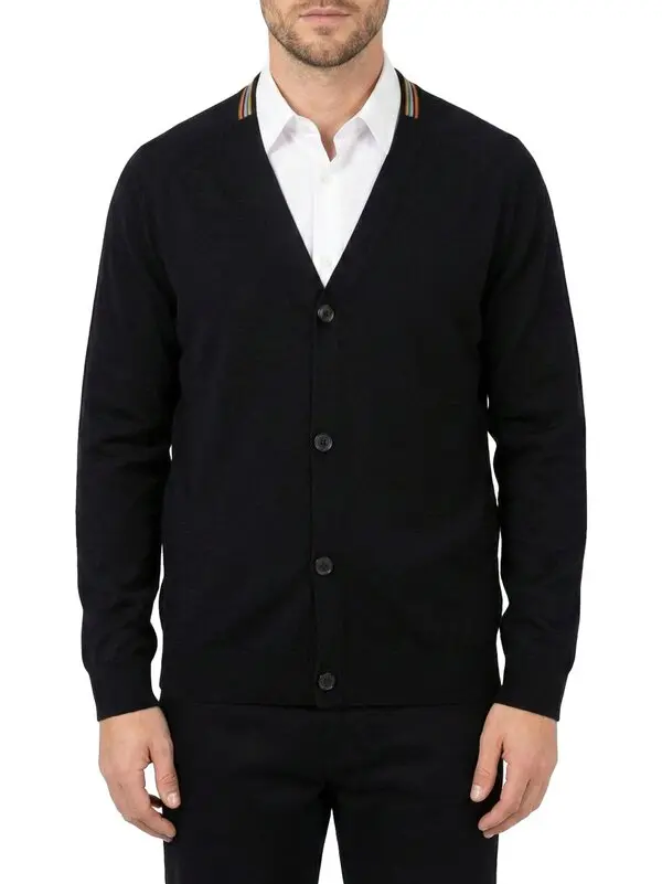 Paul Smith V-neck Pure Merino Wool Cardigan - Black