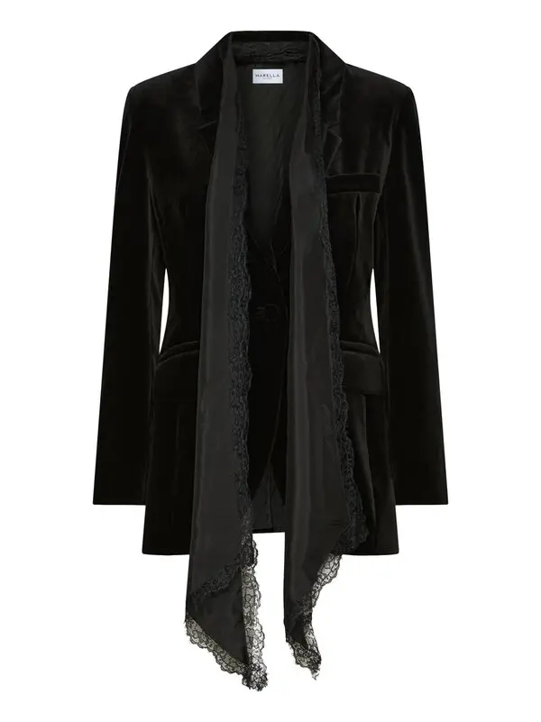 Marella Stretch-velvet Silk-scarf Blazer - Black