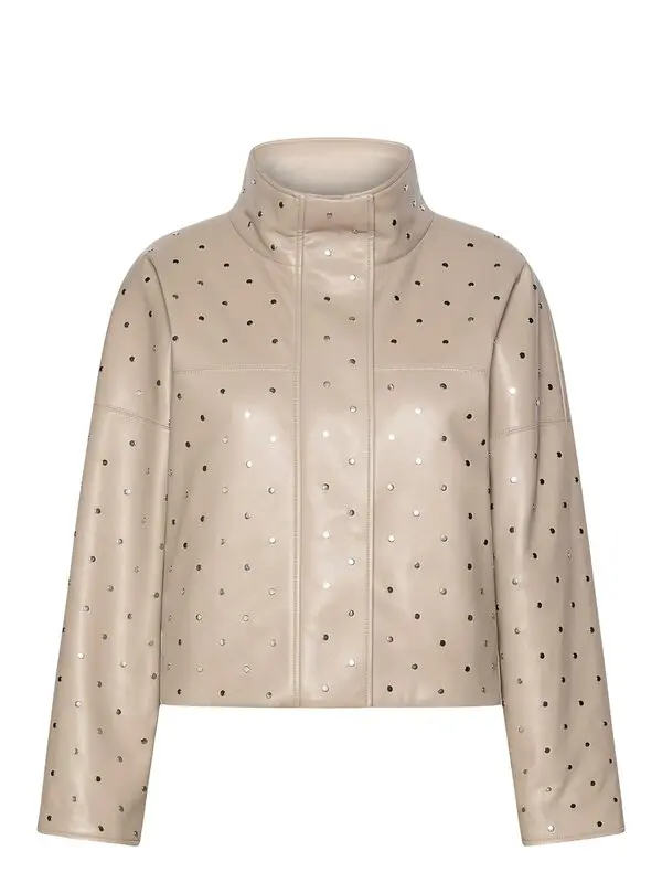 Marella Faux Leather Studded Jacket - Beige