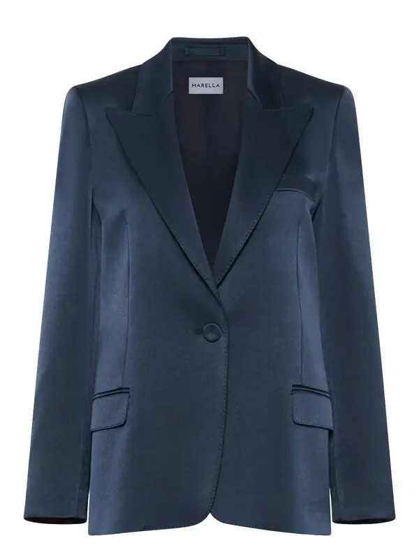 Marella Satin Single-breasted Blazer - Navy