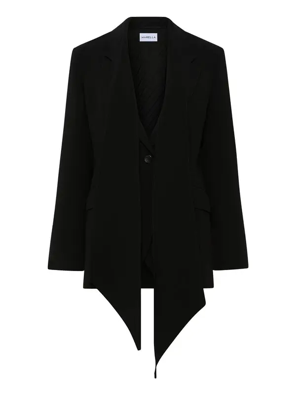 Marella Envers Satin Scarf-detail Blazer - Black