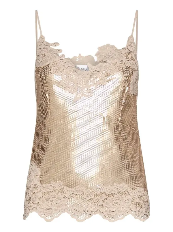 Marella Sequin Lace-trim Top - Grey