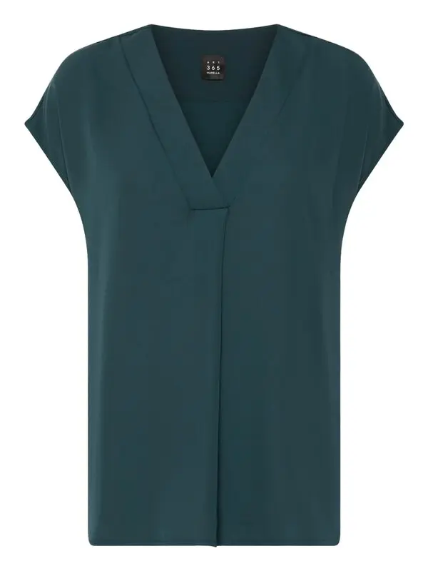 Marella Satin V-neck Blouse - Navy