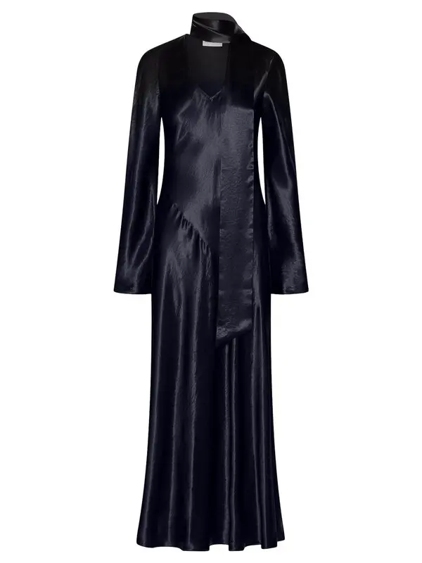 Marella Satin V-neck Maxi Dress - Navy