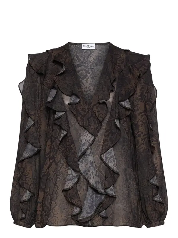 Marella Georgette Snake Print Blouse - Brown