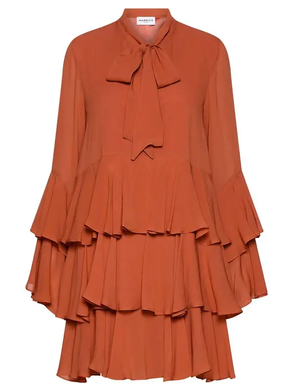 Marella Georgette Flounced Mini Dress - Brown
