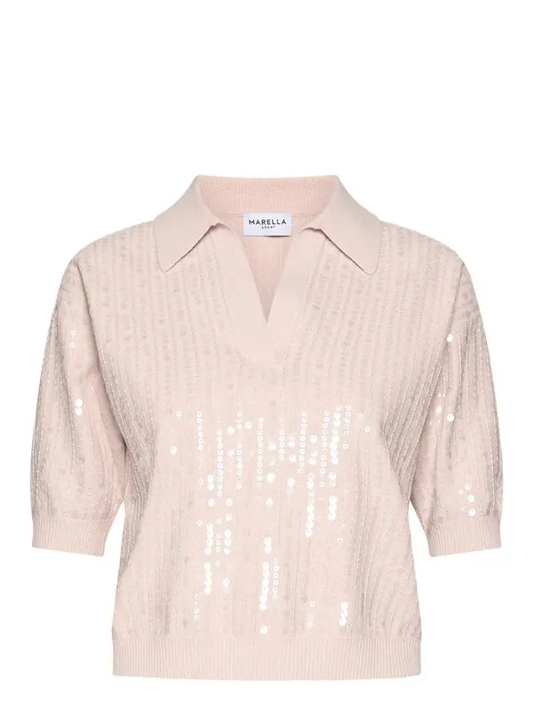 Marella Sequinned Polo Sweater - Pink