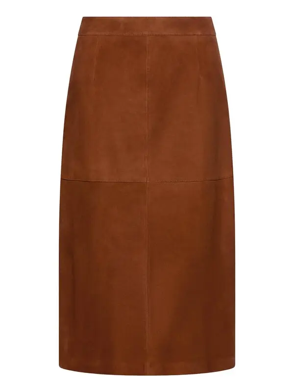 Marella Suede Panelled Skirt - Brown