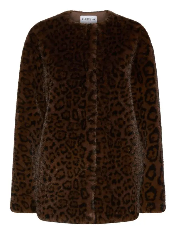 Marella Faux Fur Leopard Print Jacket - Brown