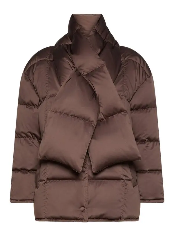 Marella Down Detachable-scarf Quilted Jacket - Brown