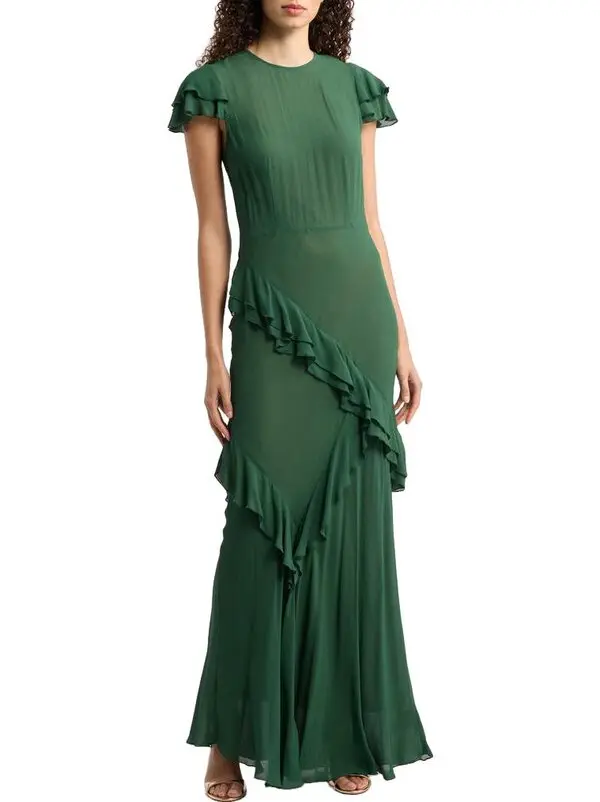 REFORMATION Camila Handkerchief Hem Midi Dress - Evergreen