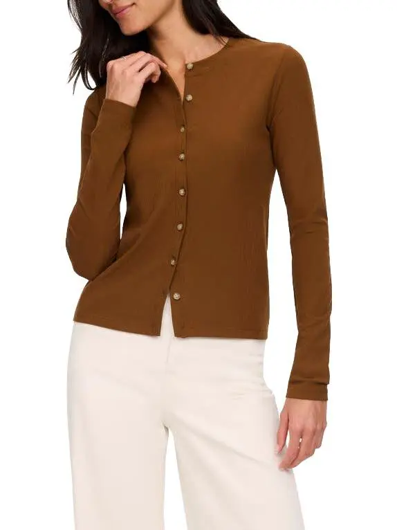 Spanx Ribbed Crewneck Cardigan - Brandy