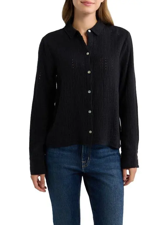 CLOTH & STONE Pointelle Stitch Cardigan - Black