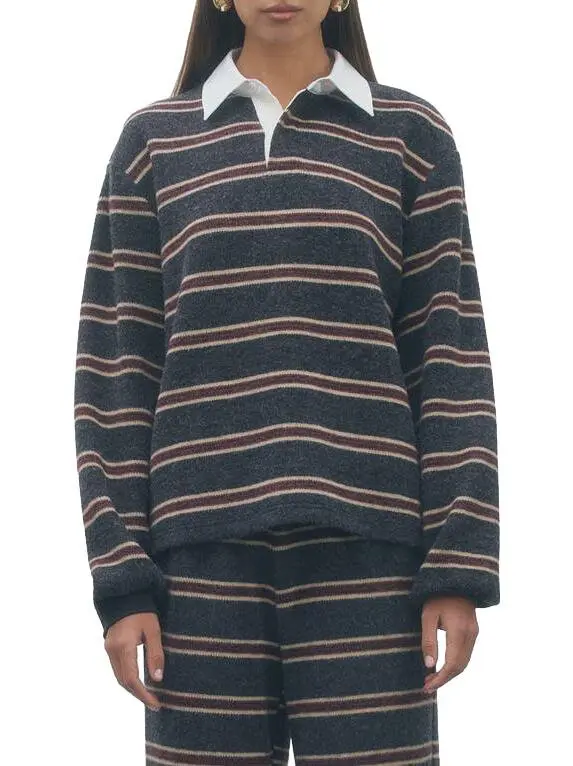 MAUDE CLUB Kate Striped Polo Sweater - Navy Multi