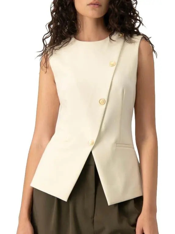 IVONNE Asymmetric Lapel Sleeveless Structured Vest - Ivory