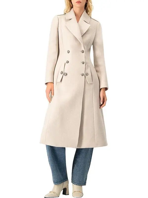 IVONNE Double-breasted Wool-blend Belted Long Coat - Grey