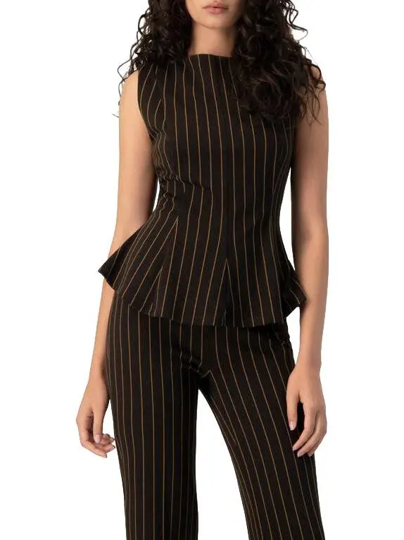 IVONNE Pinstripe Sleeveless Structured Peplum Top - Brown