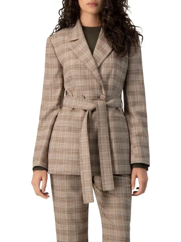 IVONNE Houndstooth Check Single-breasted Fitted Long-line Blazer - Brown