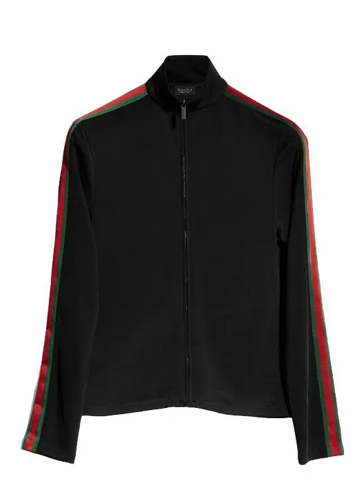 Gucci Viscose Jersey Zip Jacket With Web - Black