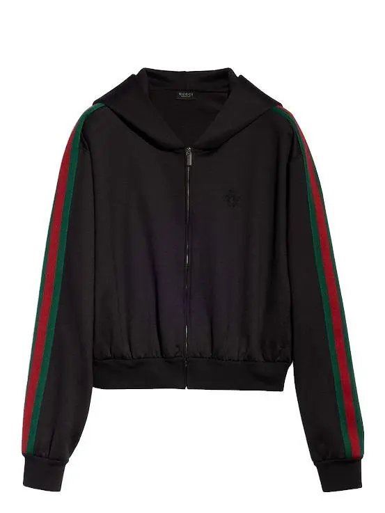 Gucci Cotton Jersey Zip Jacket With Web - Black