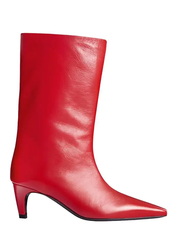 JUDE Cave Mid Calf Boot In Creased Leather - Red