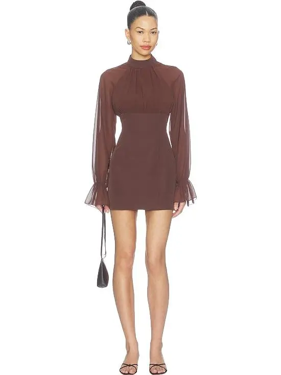 MORE TO COME Meridith Long Sleeve Mini Dress - Brown