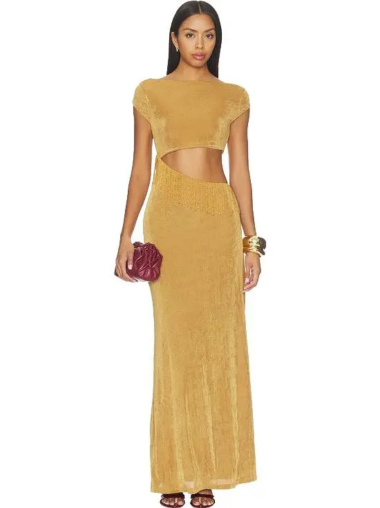 RUNAWAY THE LABEL Mayla Boat Neck Maxi Dress In Yellow - Ginger