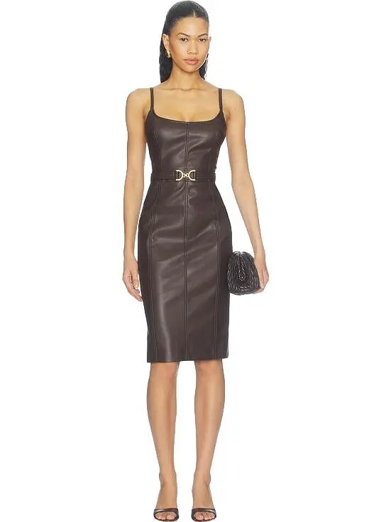 L'Agence Halia Buckle Midi Dress In Chocolate - Coffee Bean