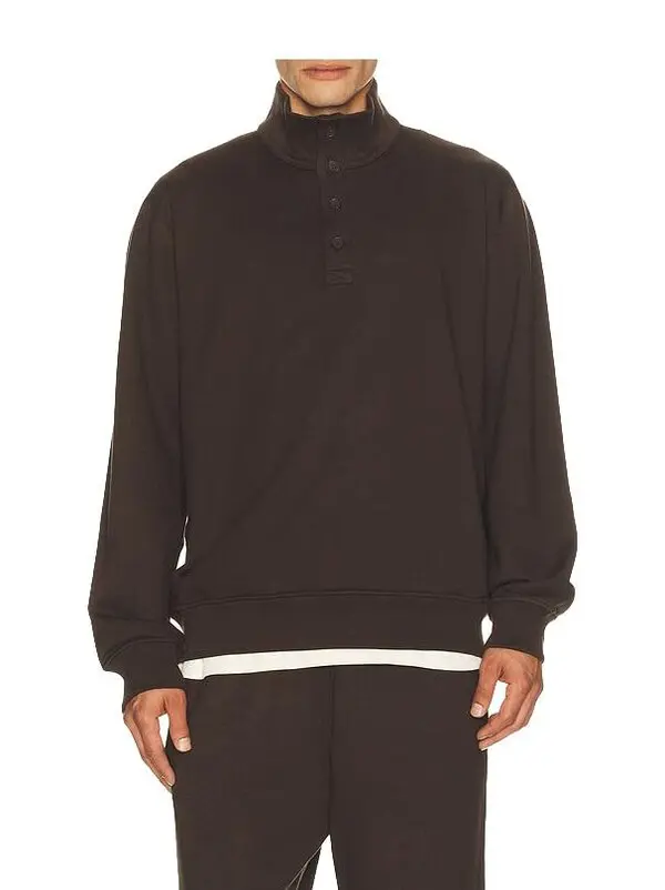 Reigning Champ Midweight Terry Standard Button Mockneck In Brown - Coffee