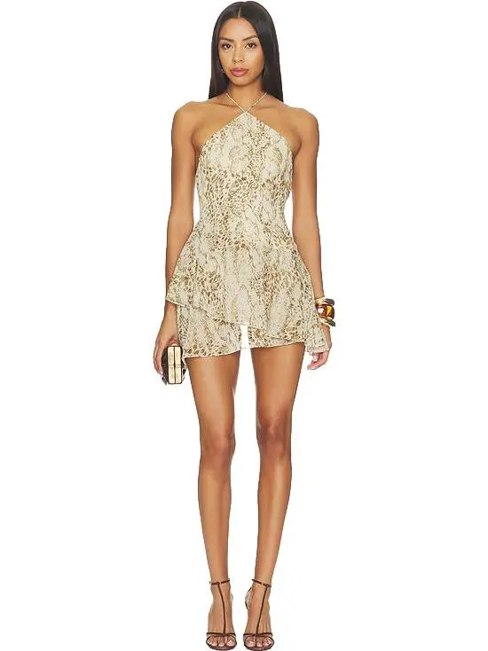 Nbd Najwa Ruffle Mini Dress In Multi - Snake Neutral