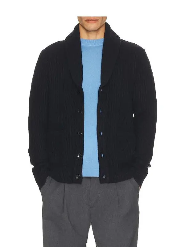 Reigning Champ Merino Kenny Shawl Cardigan In Blue - Navy