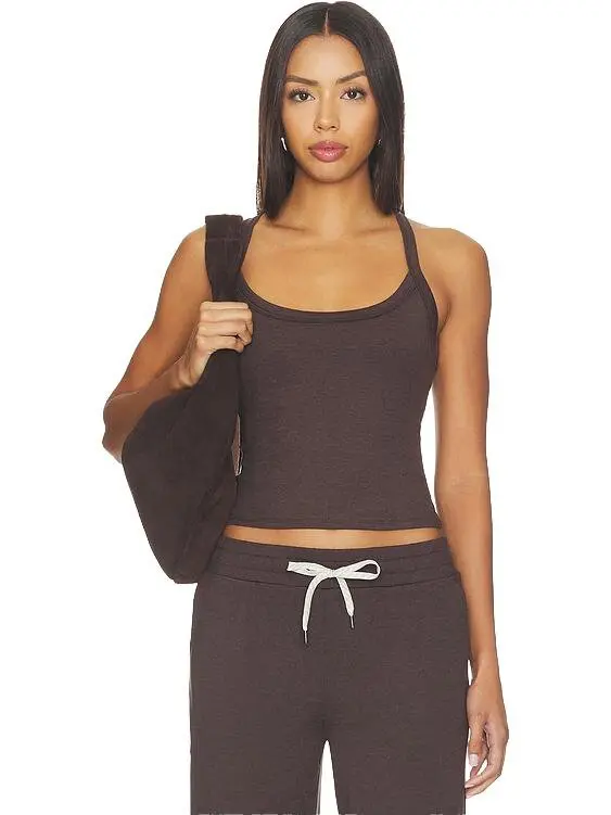 Vuori Halo Cross Back Tank Top In Grey - Java Heather