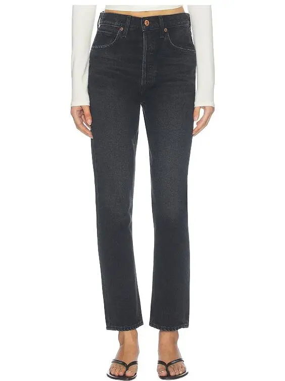 Citizens Of Humanity Charlotte High Rise Straight Jeans In Black - Dark Wave
