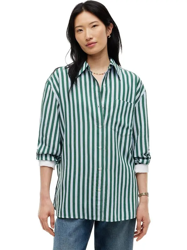 Tommy Hilfiger Oversized Striped Contrast Cuff Shirt - Blue