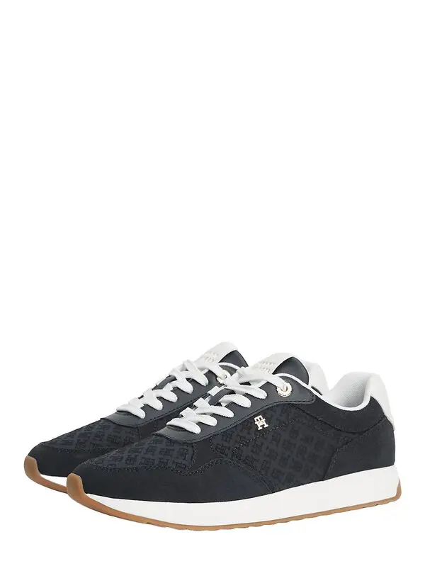 Tommy Hilfiger Monogram-embossed Suede Runner Sneaker - Space Blue