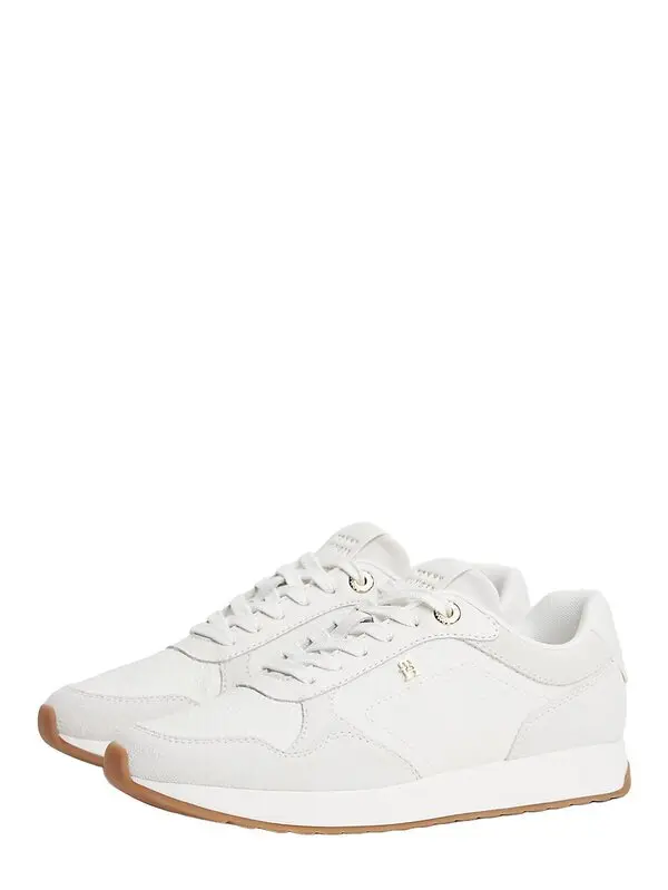 Tommy Hilfiger Monogram-embossed Suede Runner Sneaker - Ecru