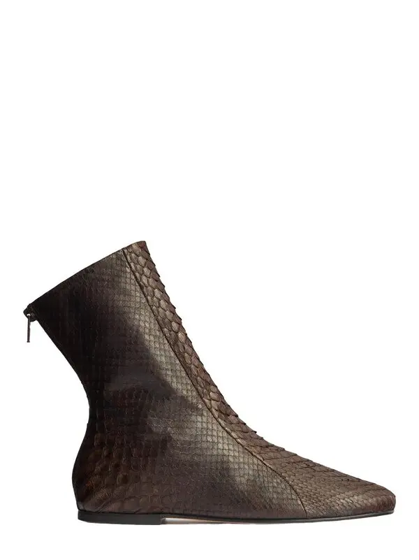JUDE Floor Ankle Boot In Dark Python Leather - Brown