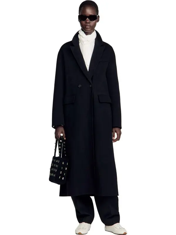 Sandro Double-faced Coat With Studs - Black