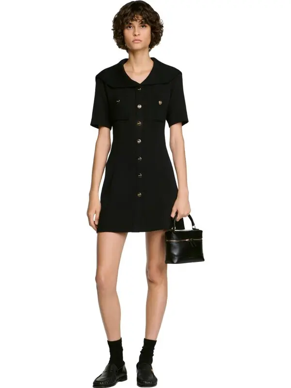 Sandro Sailor Collar Short Dress - Black