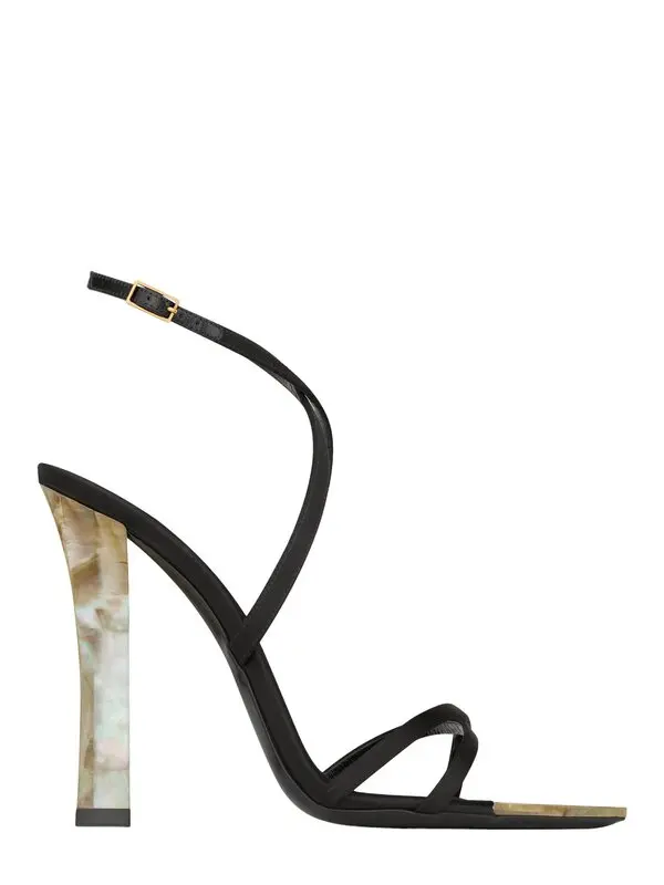 Saint Laurent Lutetia Sandals In Satin Crepe And Mother-or-pearl - Black