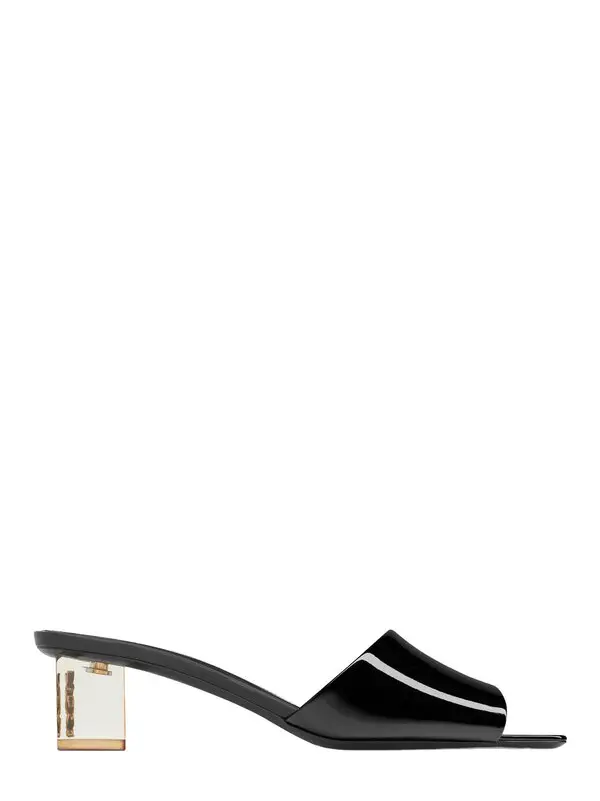 Saint Laurent Sip Mule Sandals In Patent Leather - Black