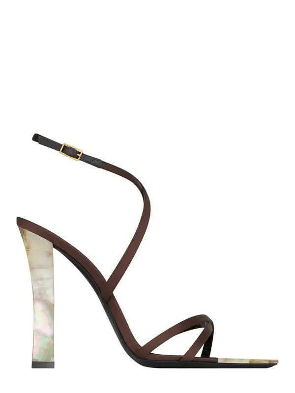 Saint Laurent Lutetia Sandals In Satin Crepe And Mother-or-pearl - Choco Brown
